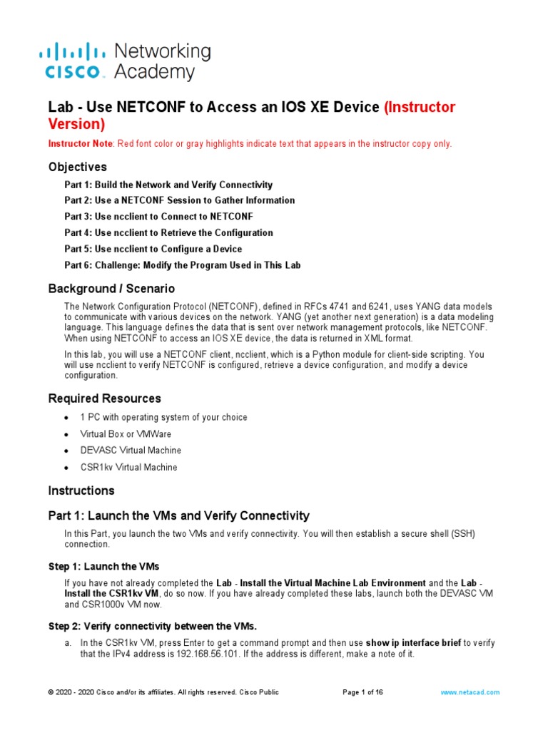 8.3.6 Lab - Use NETCONF To Access An IOS XE Device - ILM | PDF | Virtual Machine | Secure Shell