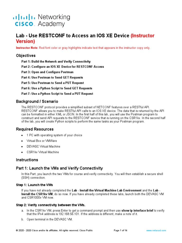 8 3 7 Lab Use Restconf To Access An Ios Xe Device Ilm Pdf Ip Address I Pv6