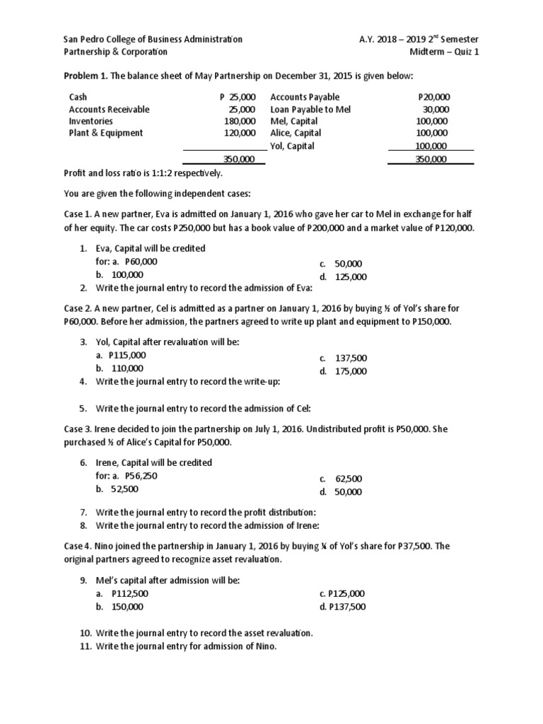 Parcor Exercise | PDF | Book Value | Partnership
