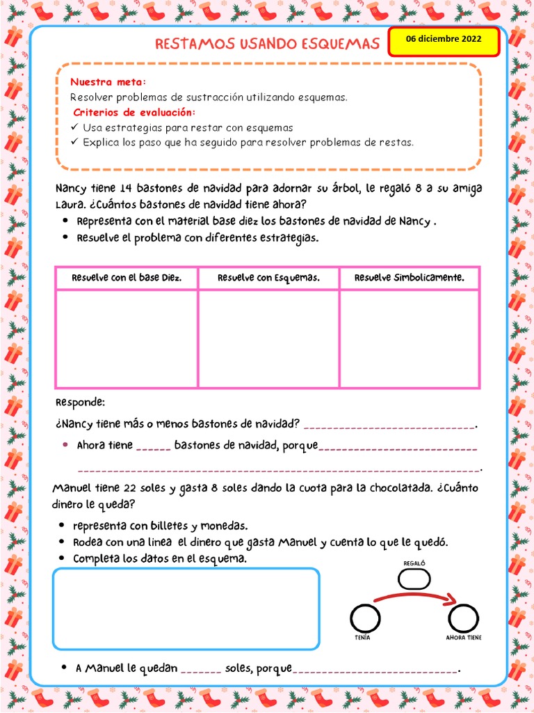 1º Ficha Mat. Restamos Usando Esquemas - 06 Diciembre - Exp-11 - Iv - Bim. | PDF