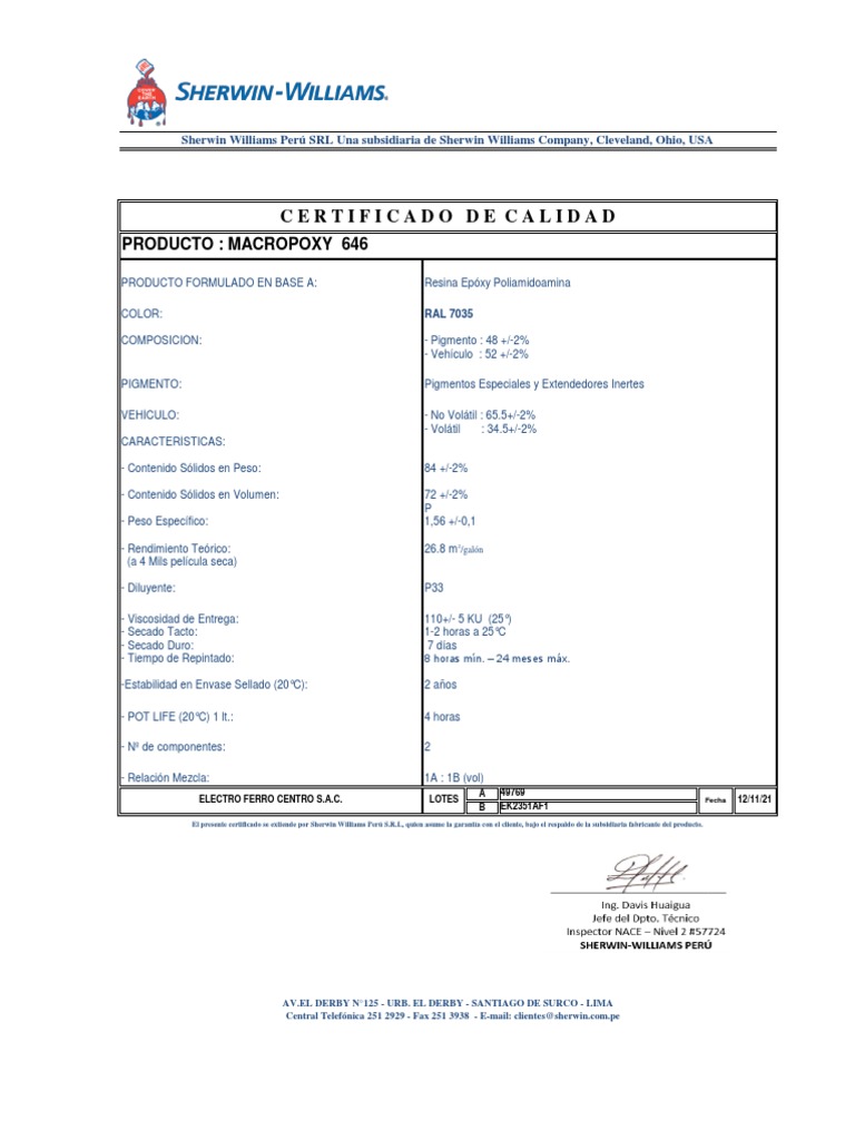 Ficha Técnica Macropoxy 646 Sherwin-Williams | PDF
