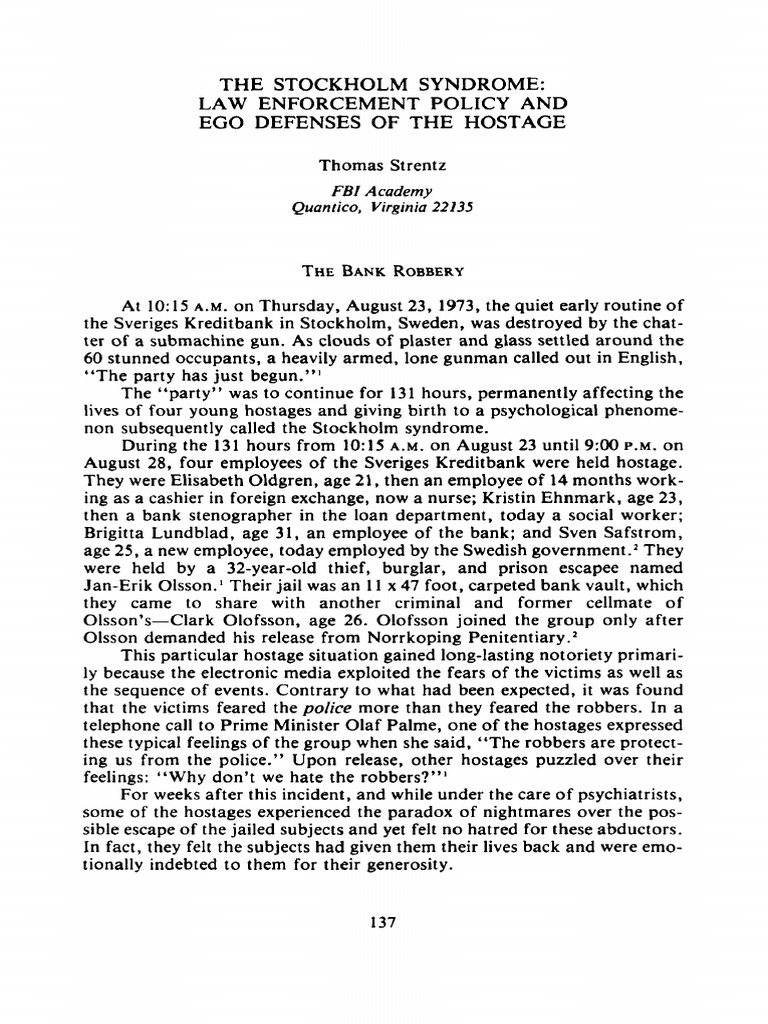 THE STOCKHOLM SYNDROME - Law Enforcement Policy and Ego Defences | PDF ...