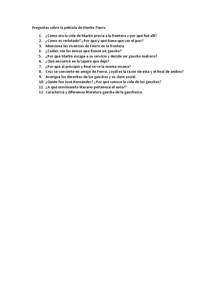 Preguntas Sobre La Película de Martin Fierro | PDF