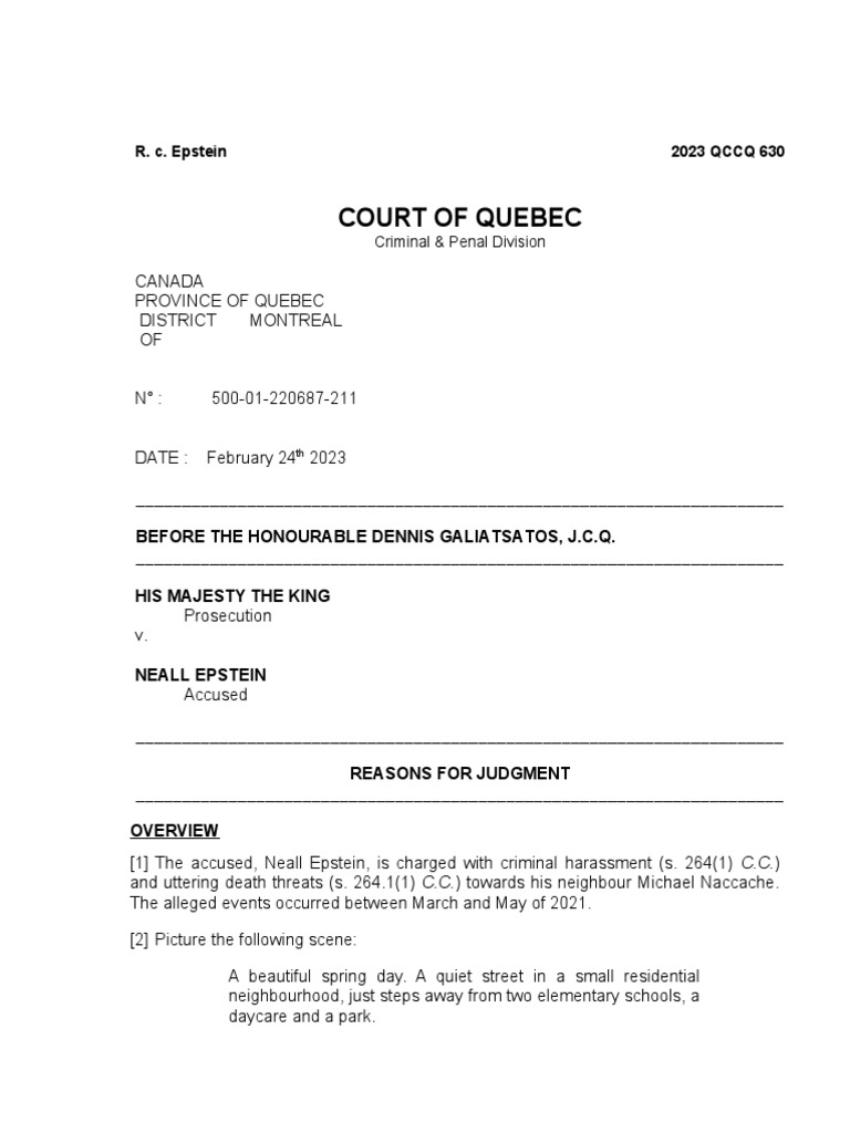 COURT OF QUEBEC Judgement On Middle Finger | PDF | Burden Of Proof (Law ...