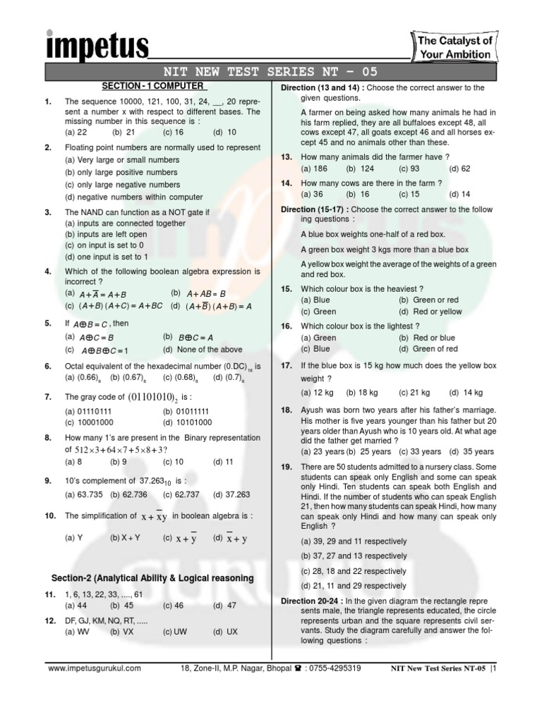 Nit New Test Series NT-05 | PDF | Mean | Area