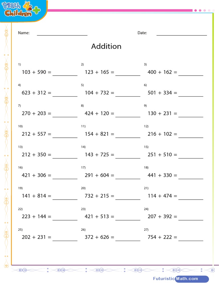 Horizontal Addition Practice | PDF