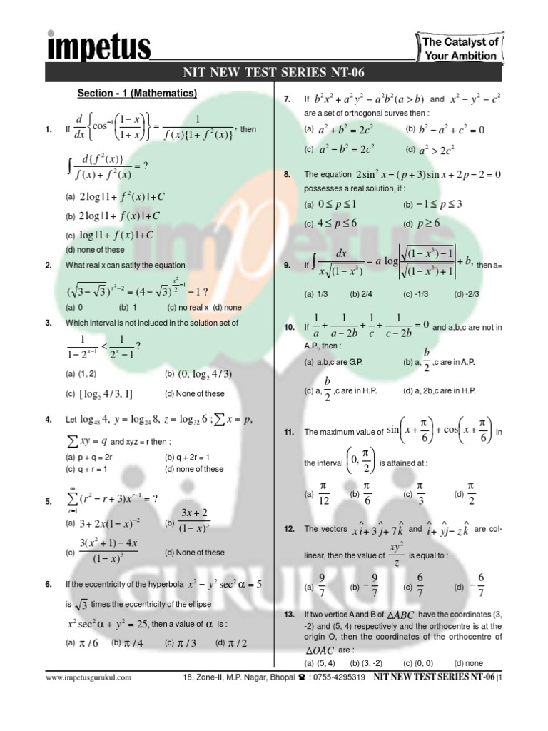 Nit New Test Series NT-06 | PDF | Elementary Geometry | Elementary ...