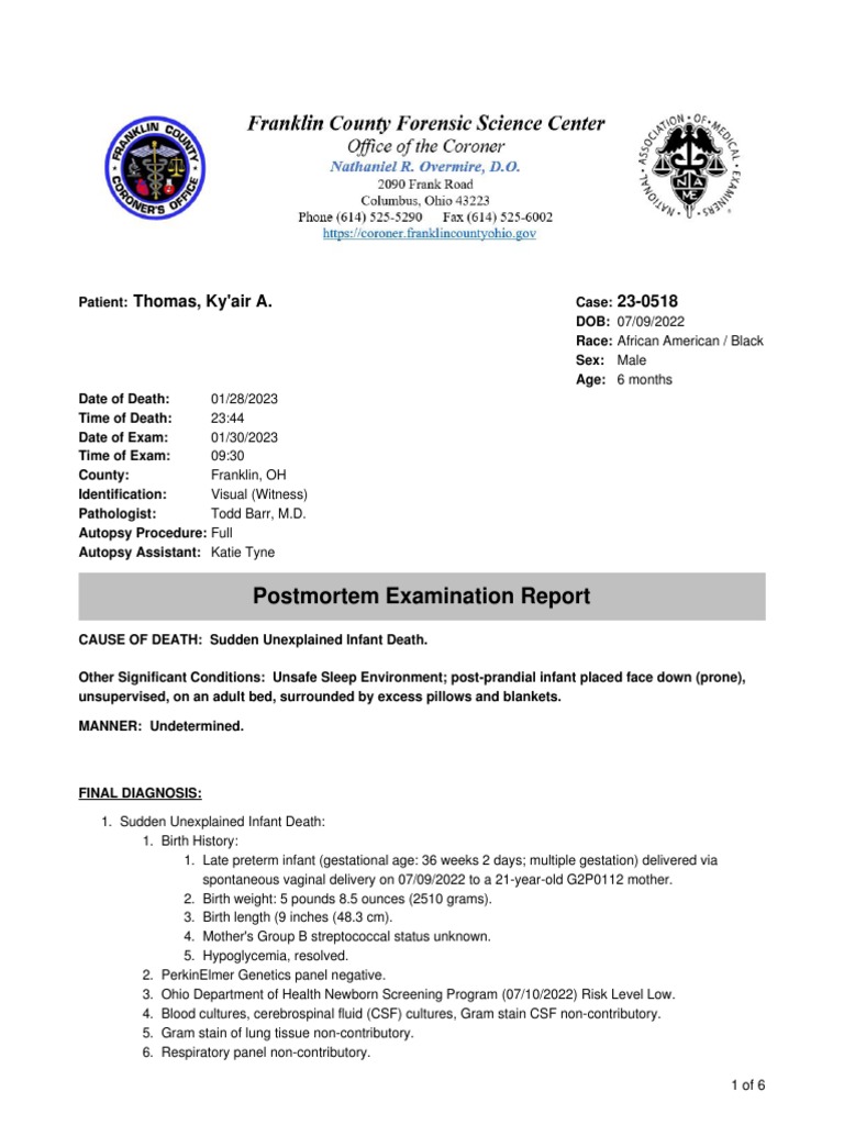 Infant Death Autopsy Report: Unsafe Sleep | PDF | Heart Valve | Heart