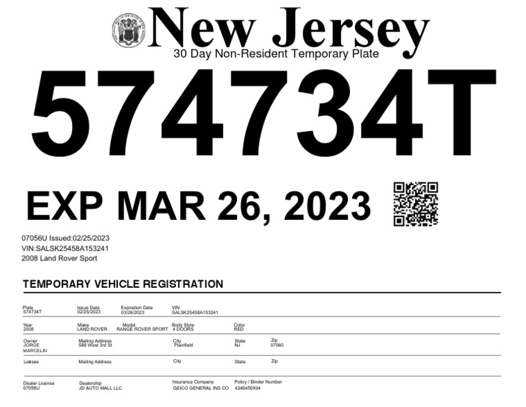 North Carolina Temporary Tag Details | PDF