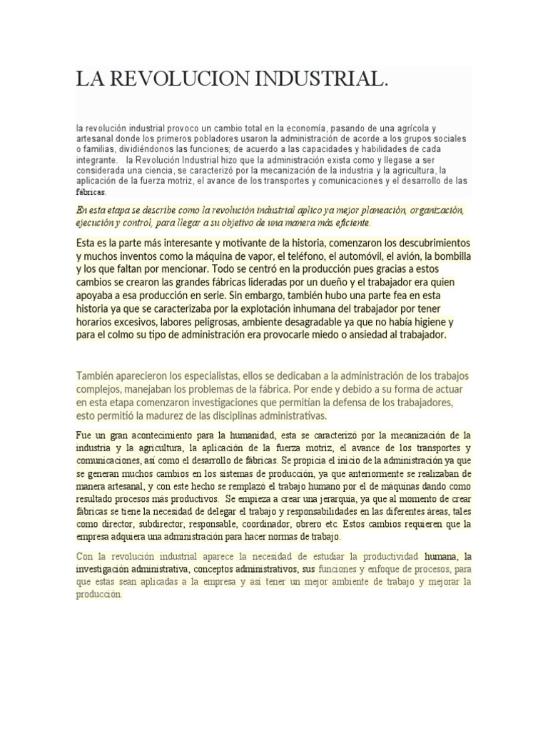 La Revolucion Industrial | PDF | Revolución industrial | Mecanización