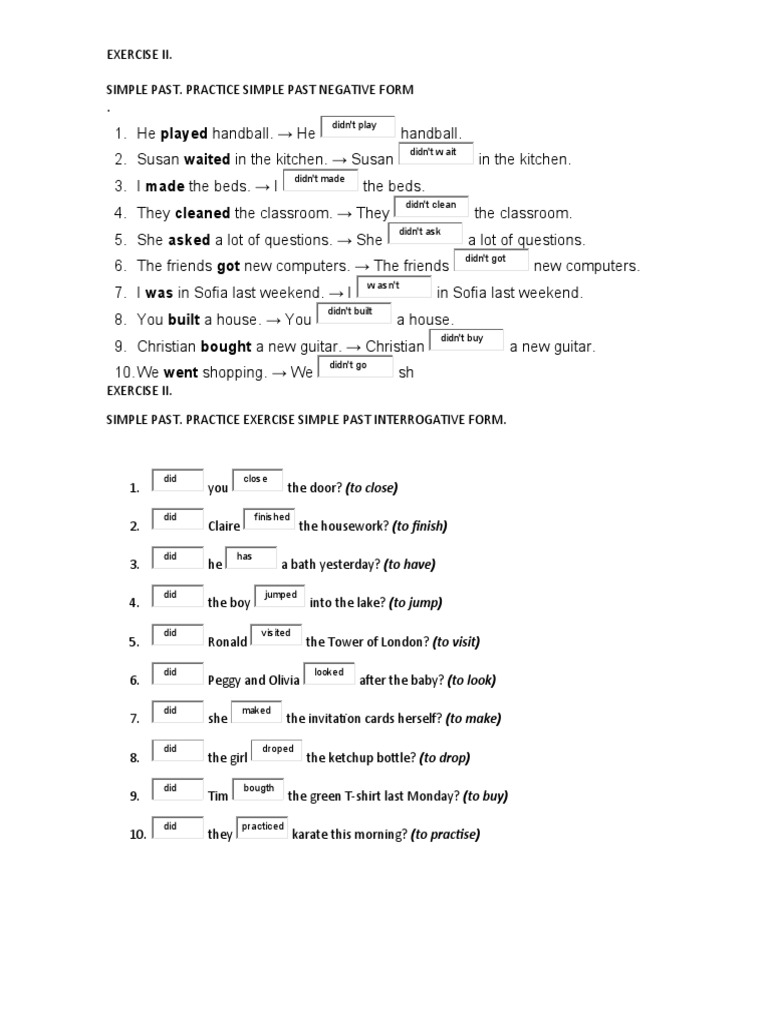 PAST SIMPLE NEGATIVE AND INTERROGATIVE FORM Engel | PDF