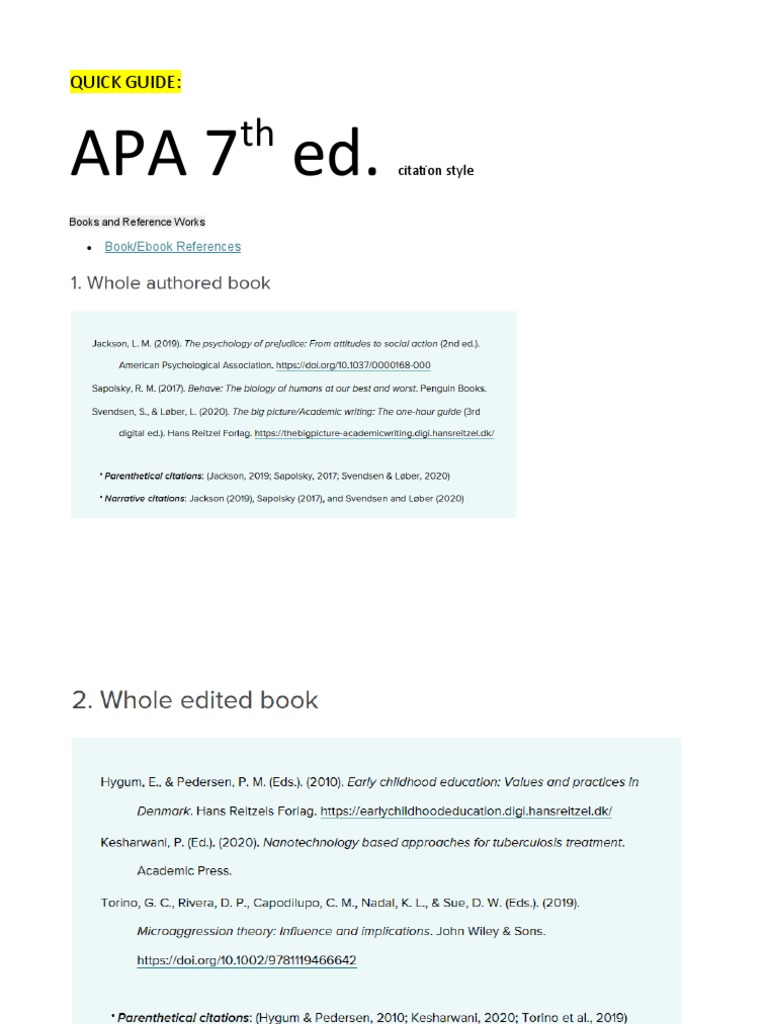 APA 7th Ed. QUICK GUIDE | PDF | Social Science | Foreign Language Studies