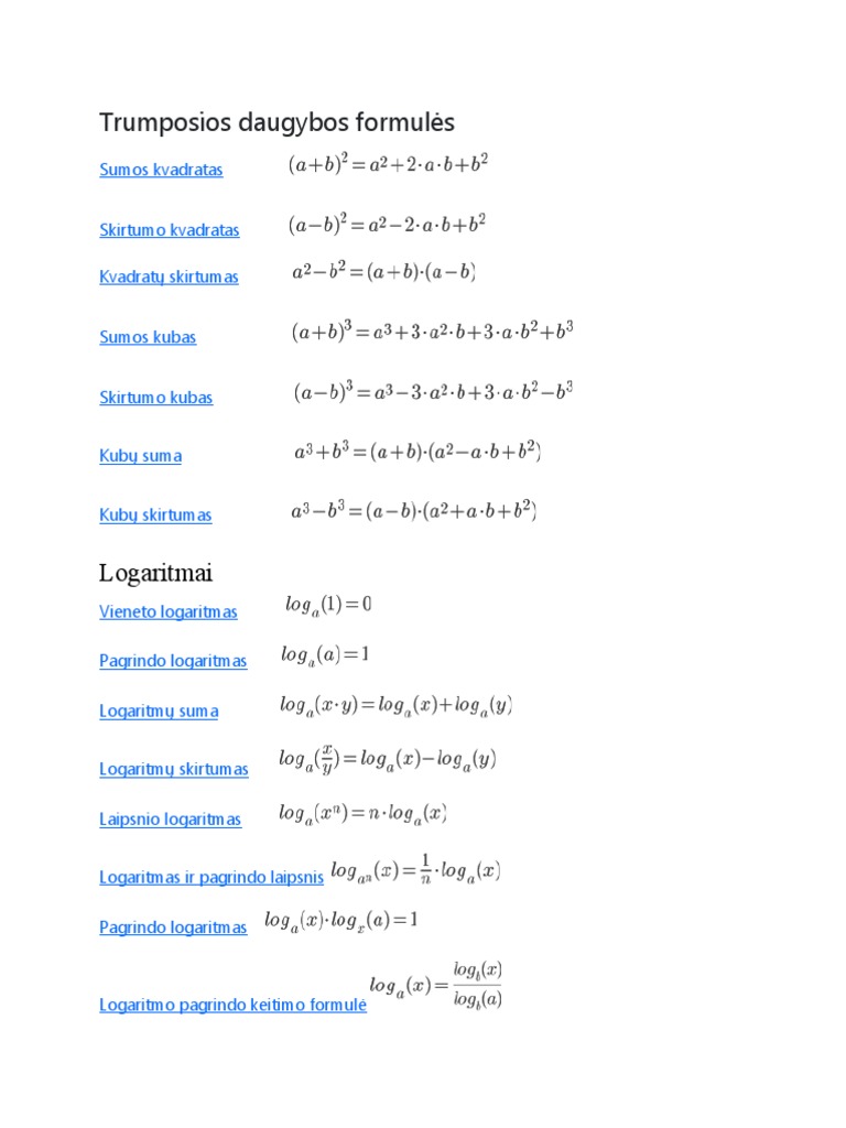 Matematikos Formulės | PDF
