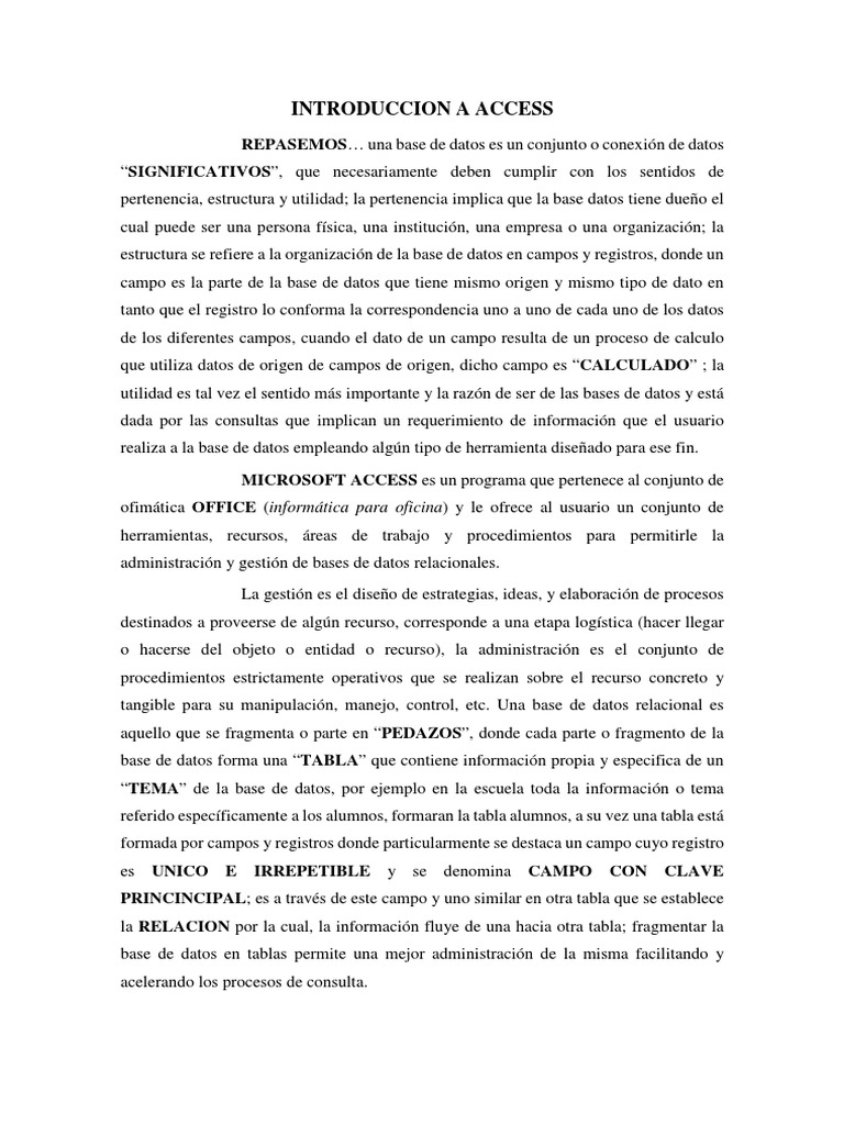 ACCESS - Introduccion - 2023 | PDF | Bases de datos | Tipo de datos