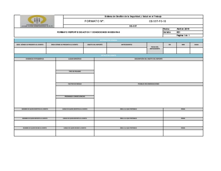 Ce-Sst-Fo-10 Formato de Reporte de Actos y Condiciones Inseguras | PDF