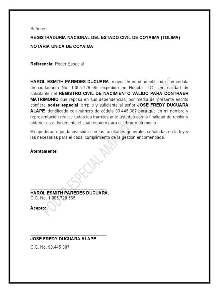 Poder para Reclamar Registro Civil | PDF