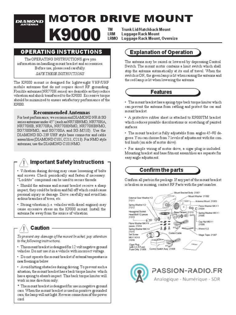 Manual K9000 Diamond Antenna | PDF | Screw | Electrical Connector