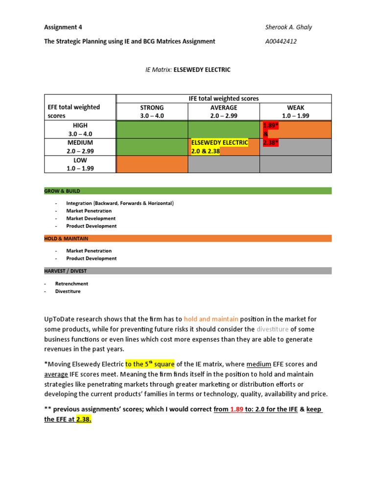 SBOM20807 - Sherook A. Ghaly - Case (1, 2, 3, 4, Final) ASSIGNMENT 4 IE & BCG Matrices | PDF ...