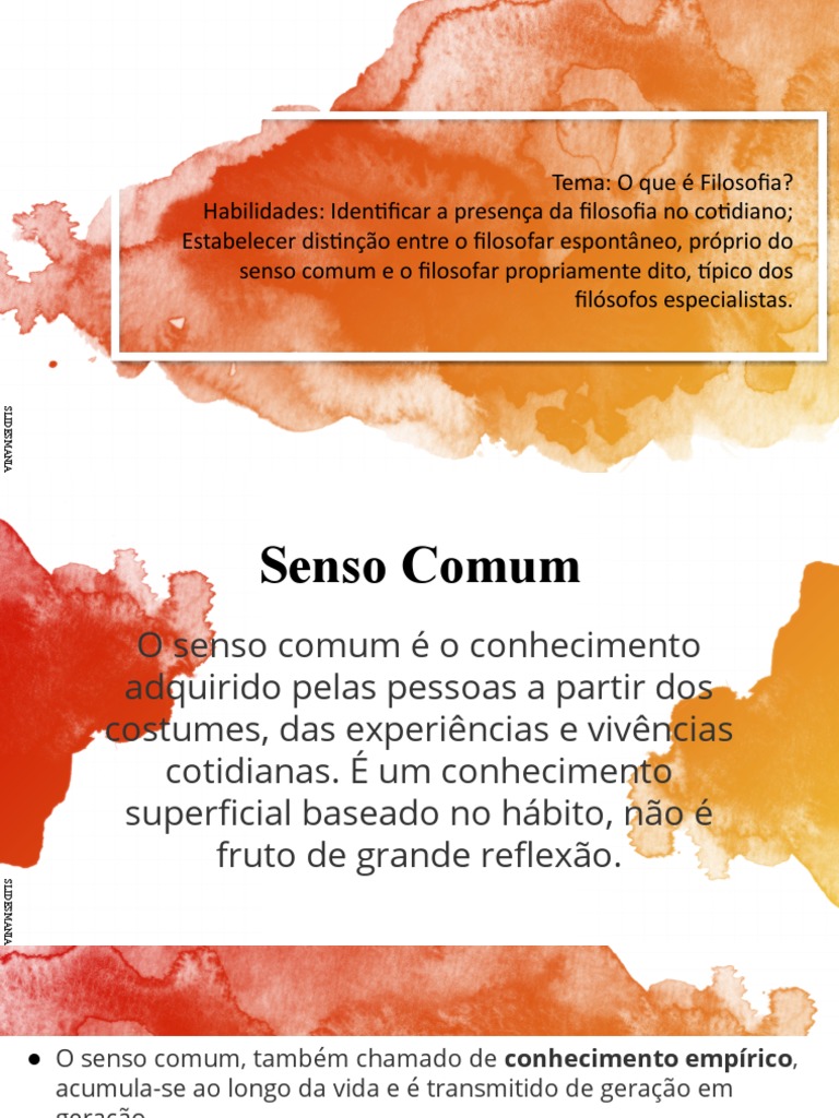 Conceito de Senso Comum, Senso Crítico e Filosofia | PDF | Conhecimento ...