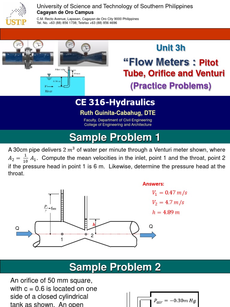 Flow Measurements-Venturi, Pitot, Orifice-Practice-SC | PDF | Teaching ...