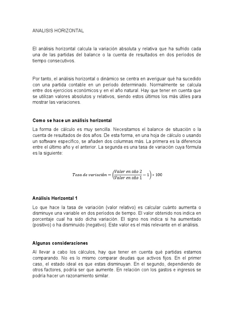 Analisis Horizontal | PDF | Hoja de cálculo | Economias