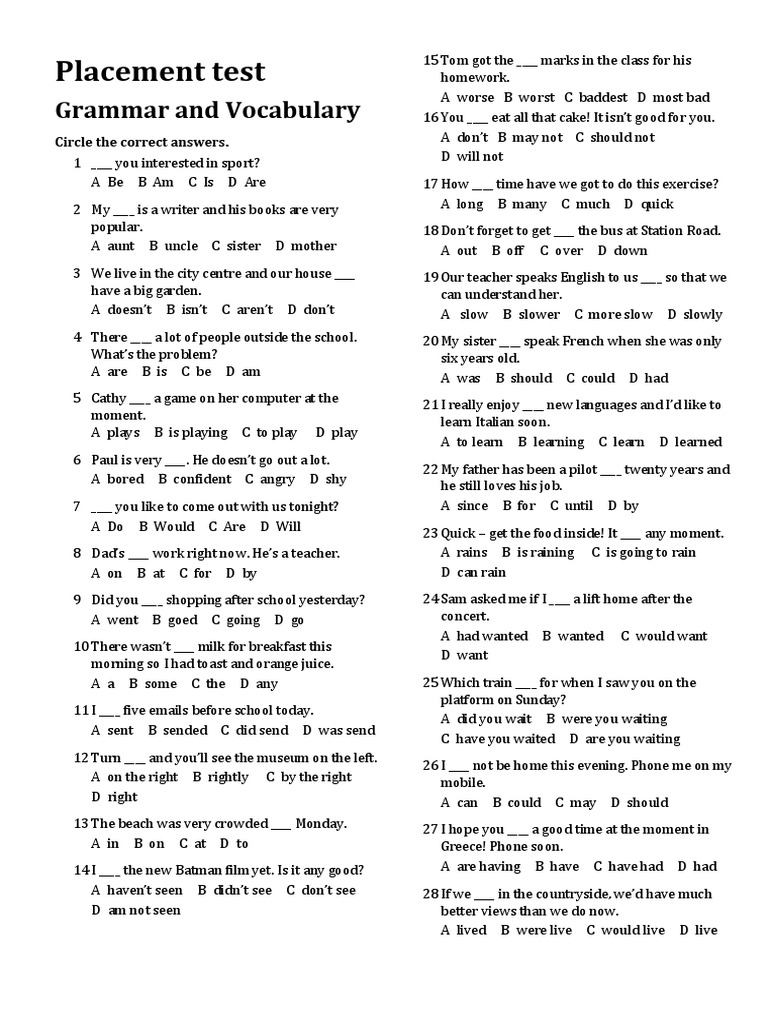 Solutions Placement Test - Unlocked | PDF
