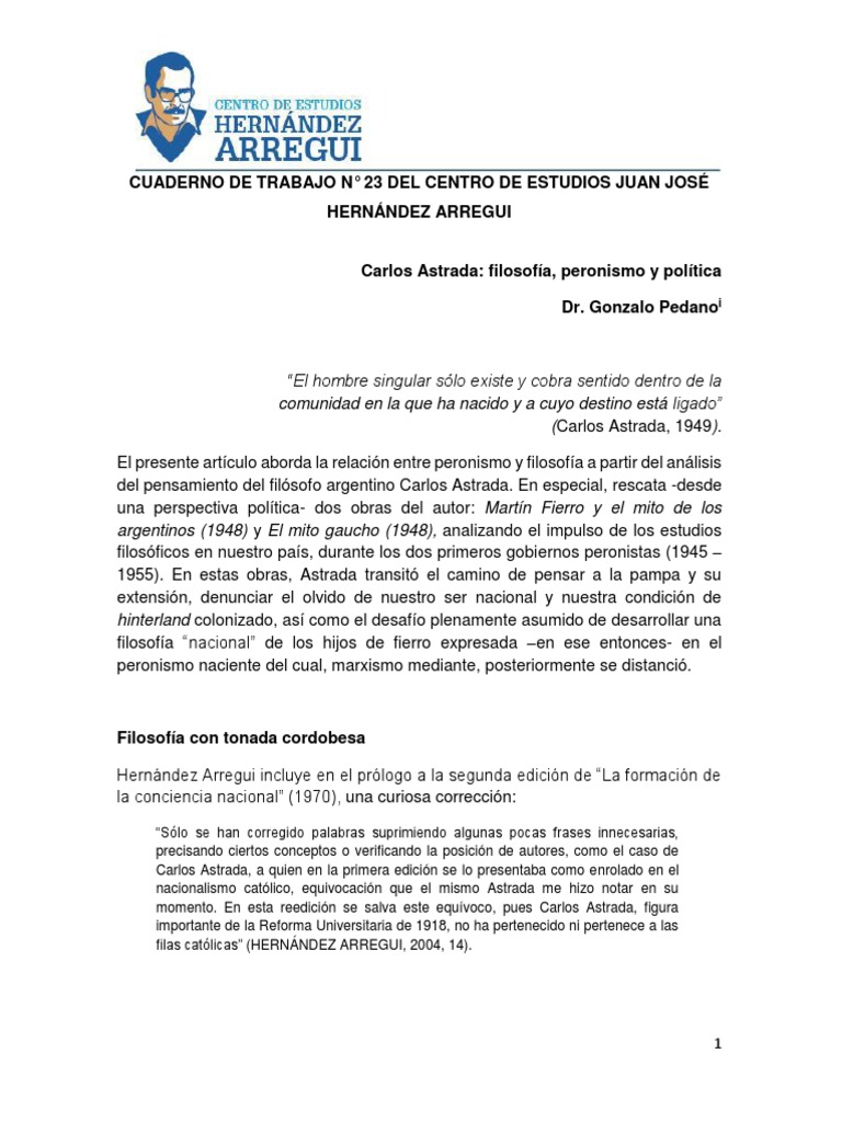 Cuaderno CEHA #23 Carlos Astrada - Filosofía, Peronismo y Política PDF ...