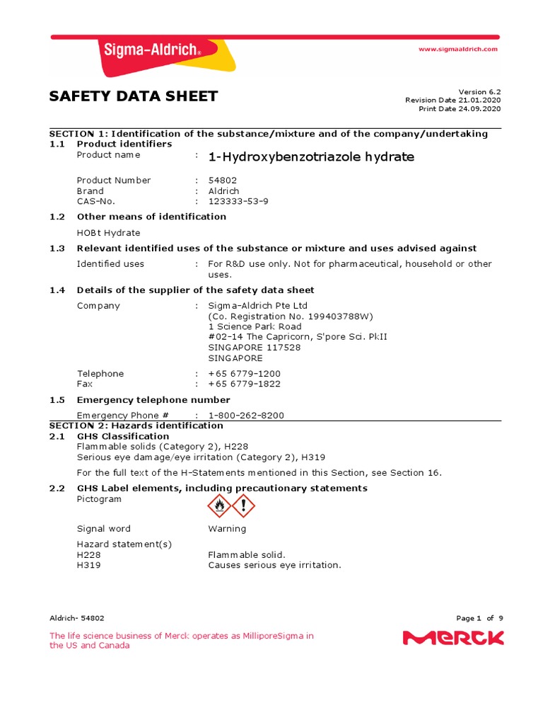 Sigma-Alrich SDS (Year 2020) | PDF | Firefighting | Personal Protective ...