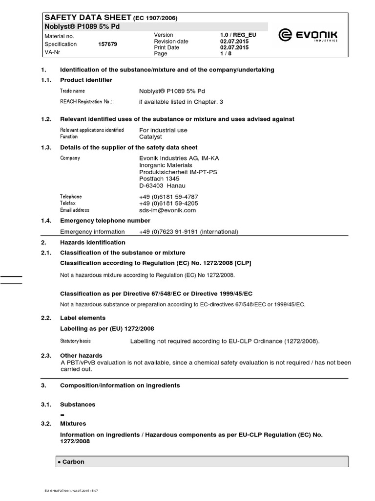 SDS Noblyst P1089 EU2-EN (PD Catalyst) PDF | PDF | Combustion | Waste