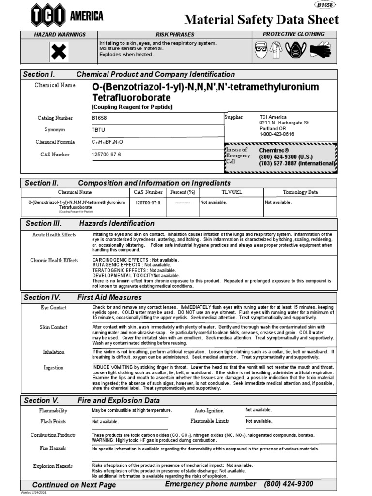 Tbtu MSDS (Tci-B1658) PDF | PDF | Toxicity | Personal Protective Equipment