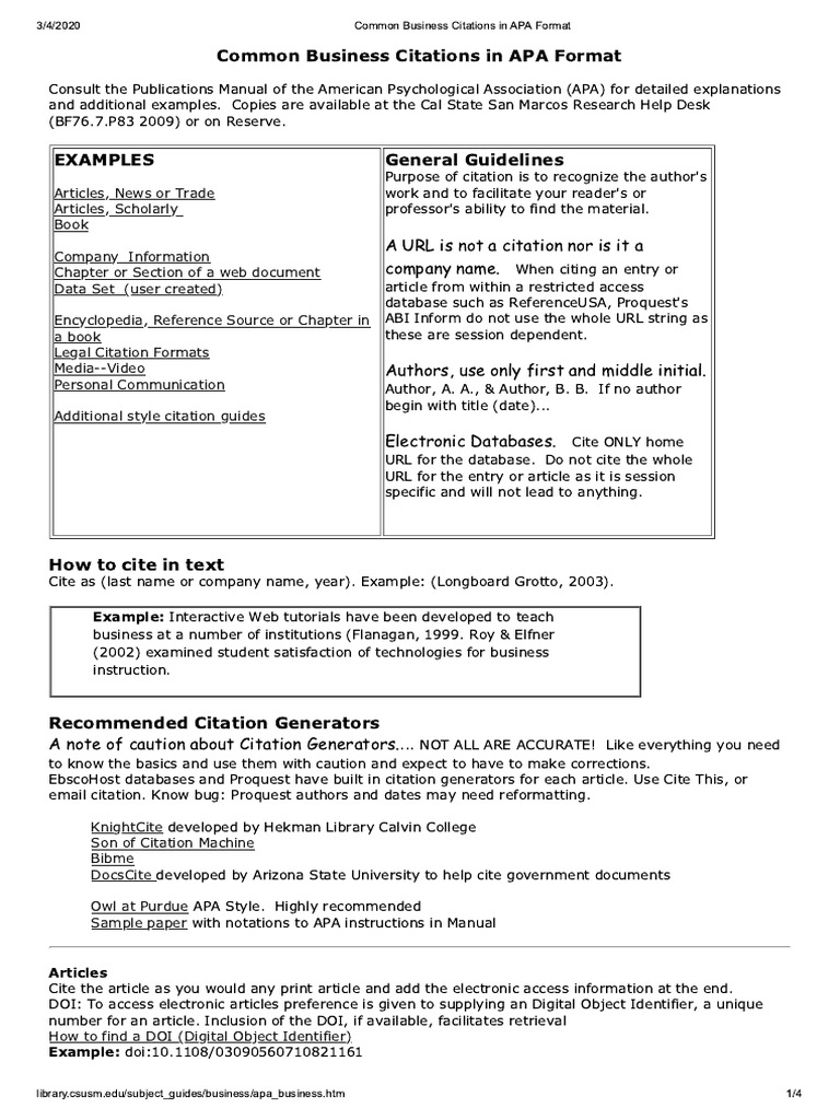 Common Business Citations in APA Format | PDF