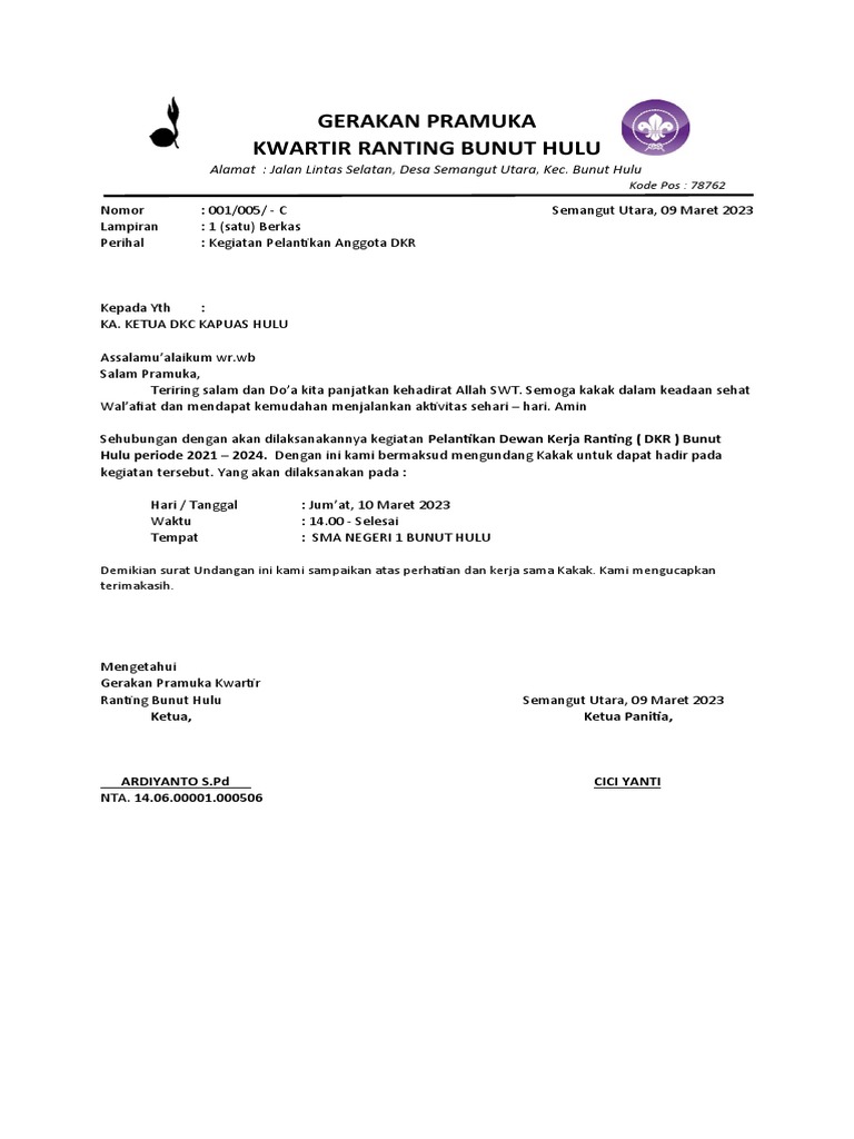Surat Undangan Acara Pramuka (DKR) | PDF