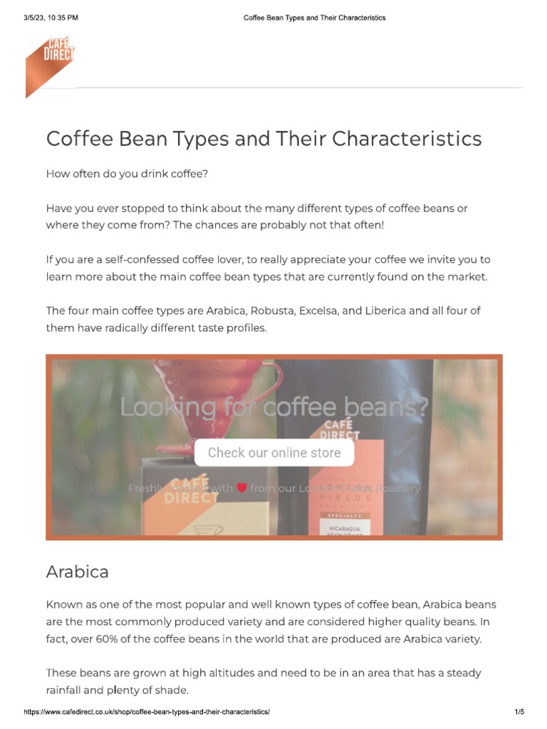 Coffee Bean Types and Their Characteristics | PDF