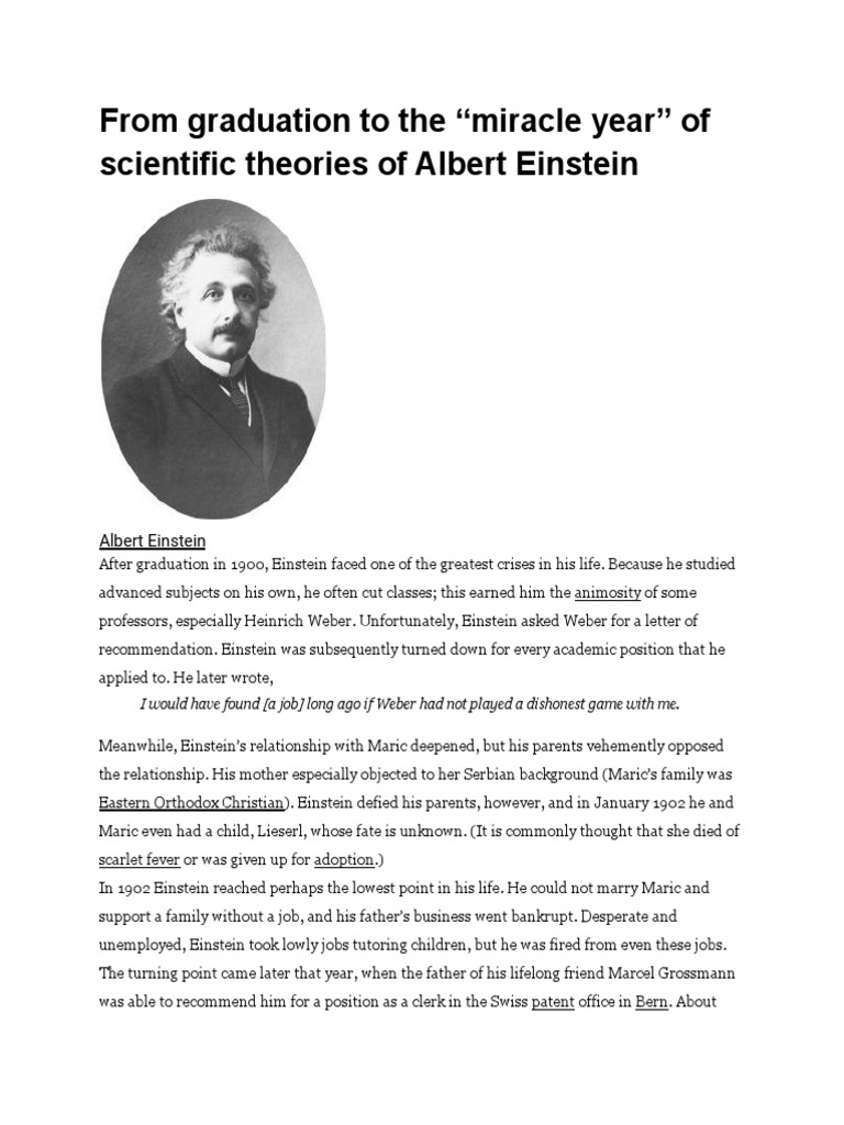 A Turning Point: Einstein Finds Stability and Begins His Miracle Year ...