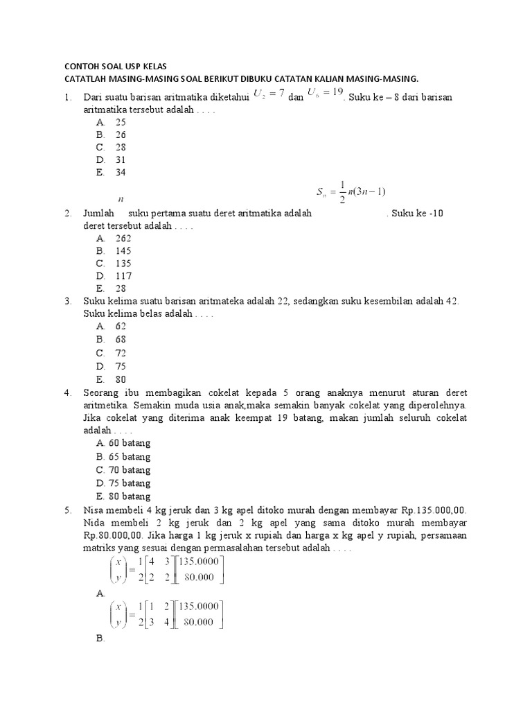 Soal Usp Matematika (TBSM&MM) | PDF