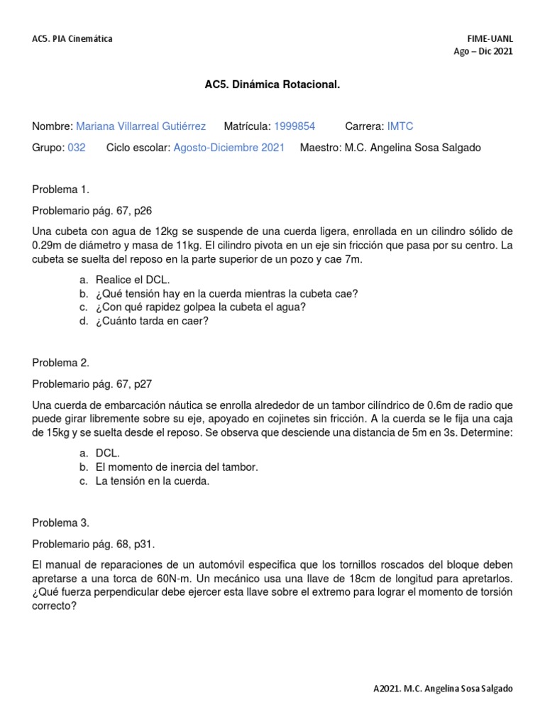 AC5 Dinámica Rotacional | PDF | Cantidades fisicas | Física