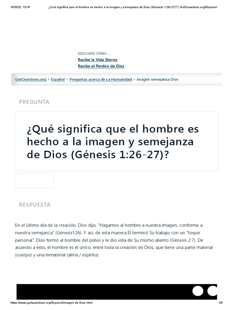¿Qué Significa Que El Hombre Es Hecho A La Imagen y Semejanza de Dios (Génesis 1 - 26-27 ...