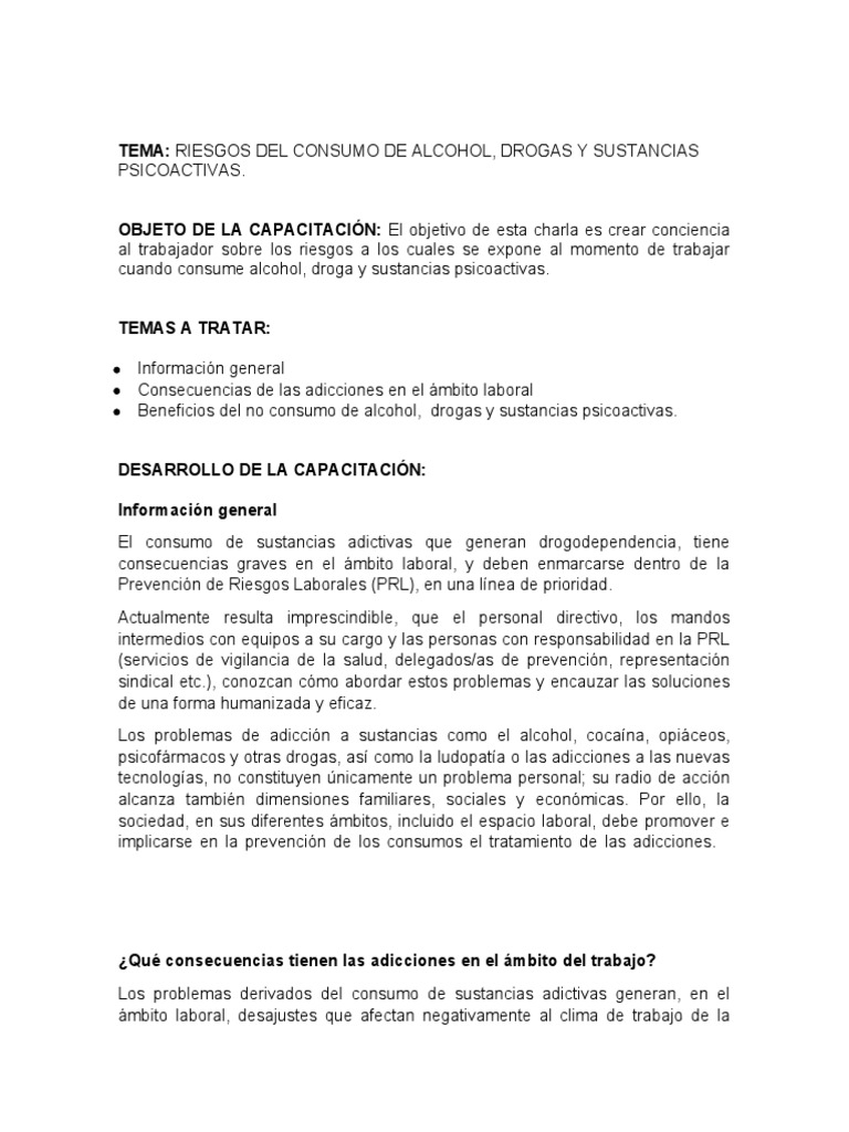 Consumo de Alcohol, Drogas y Sustancias Psicoactivas | PDF | La dependencia de sustancias | Drogas