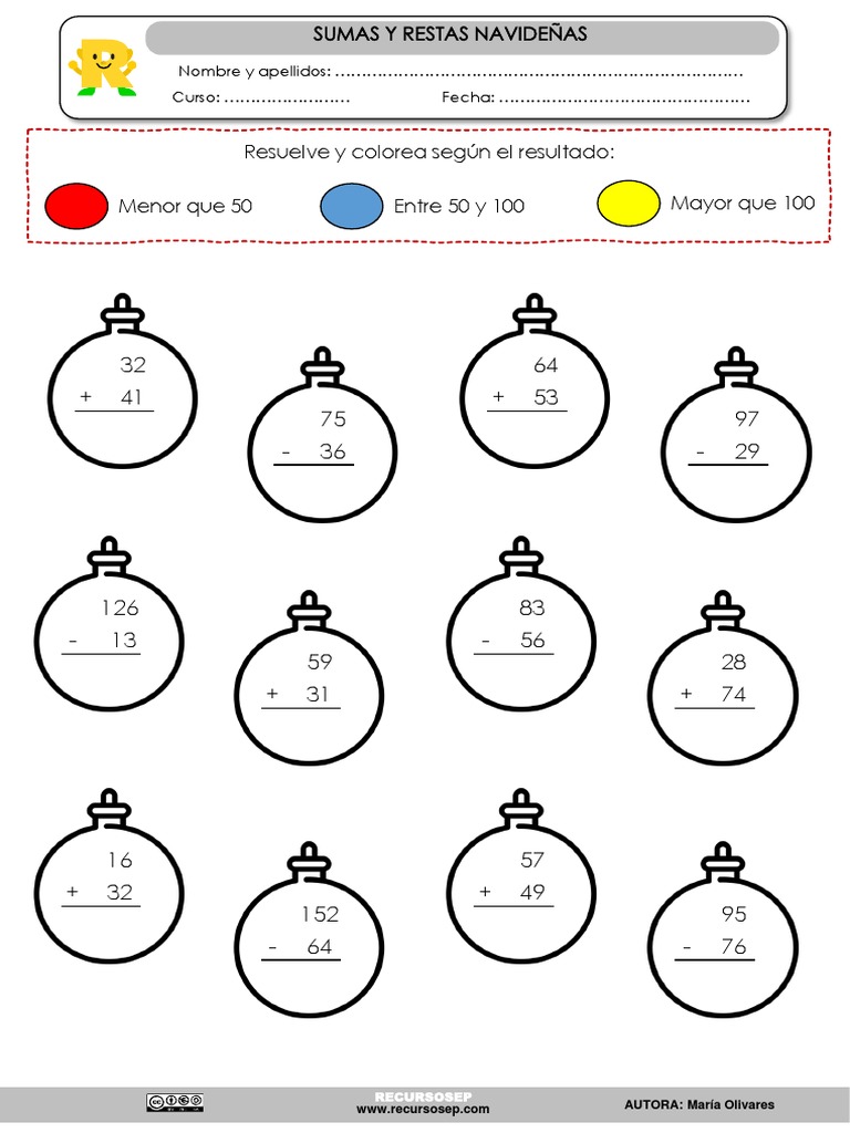 Sumas y Restas Navidenas | PDF