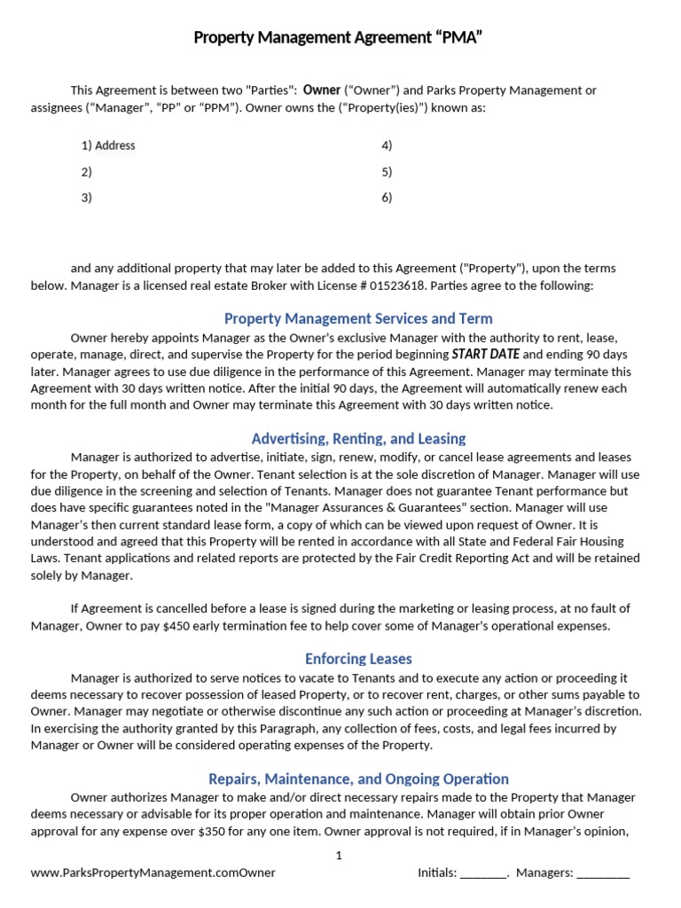 Sample Property Management Agreement | PDF | Lease | Leasehold Estate