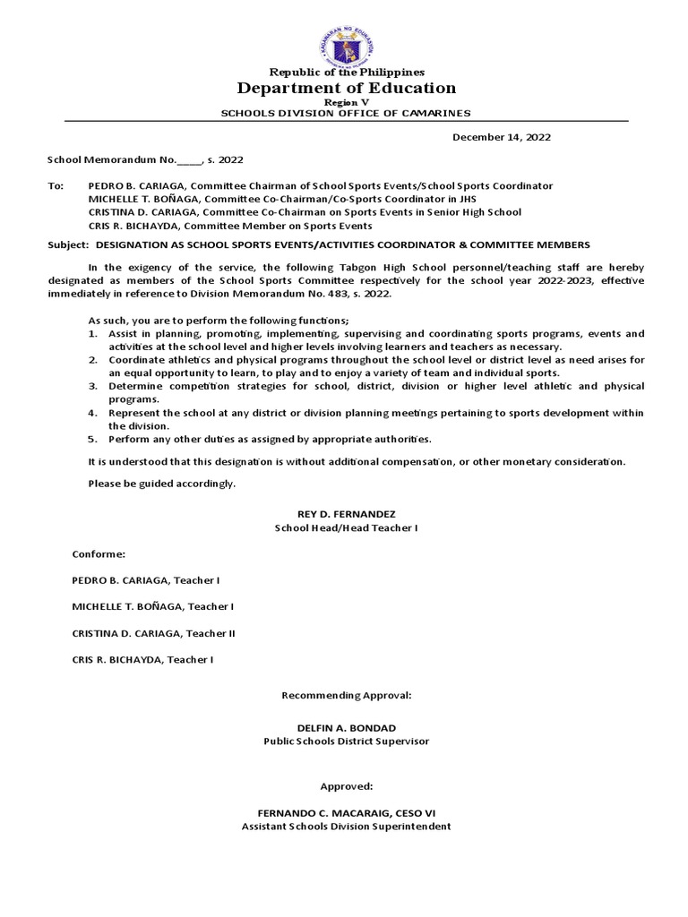 Designation of Sports Committee | PDF | Teachers | Cognition