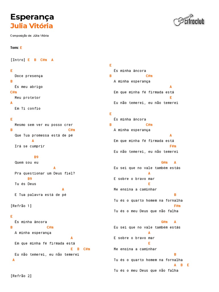 Esperança - Letra | PDF | Crença e doutrina religiosa