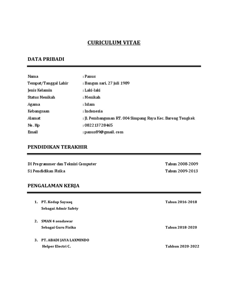 Curiculum Vitae Panus PDF | PDF