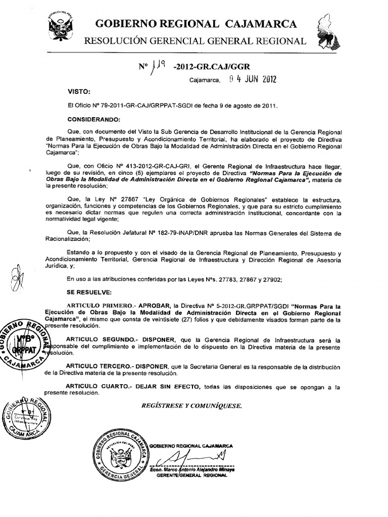 Tomar en Ceunta Al Ejecutar Obras RGGR-119-2012-GR-CAJ-GGR-1-5 | PDF