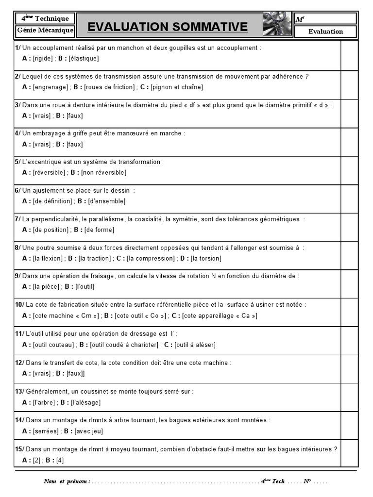 Evaluation Sommative | PDF