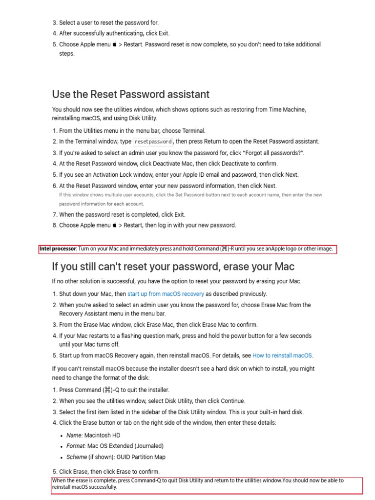 If You Can't Reset Your Mac Login Password - Apple Support | PDF | Password | Mac Os