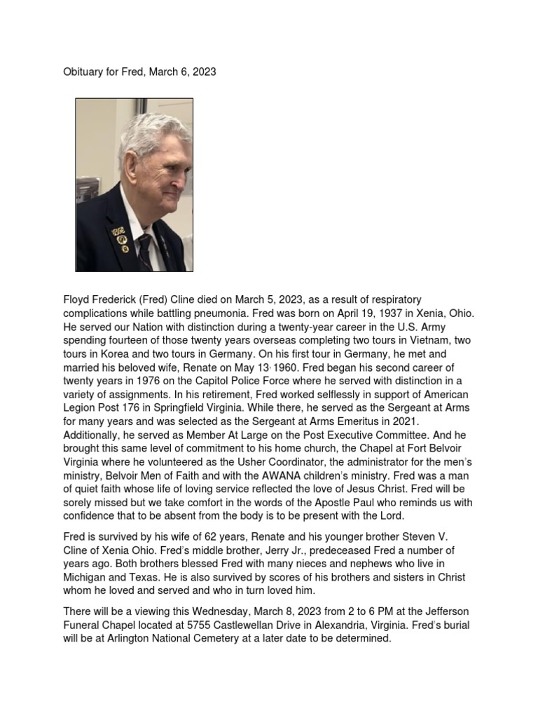 Fred Cline Obituary-March 6, 2023 | PDF Fred Cline Obituary-March 6, 2023 | PDF