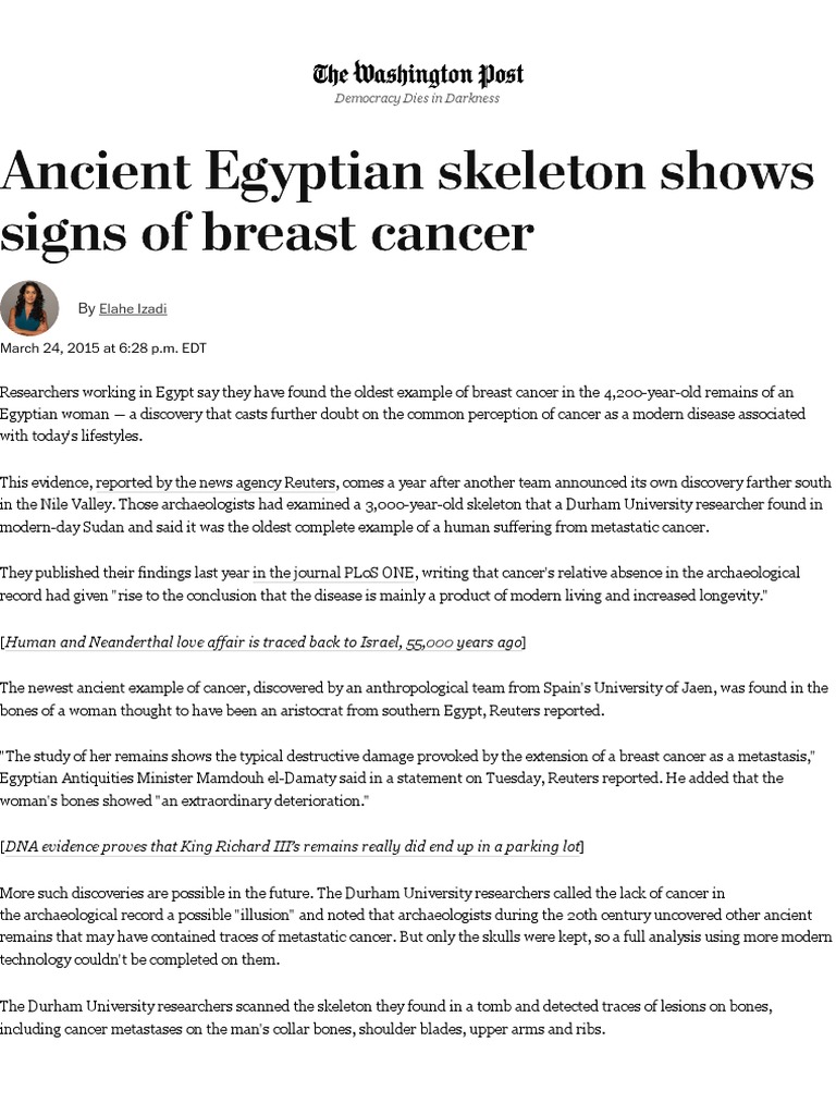 Ancient Egyptian Skeleton Shows Signs of Breast Cancer - The Washington ...
