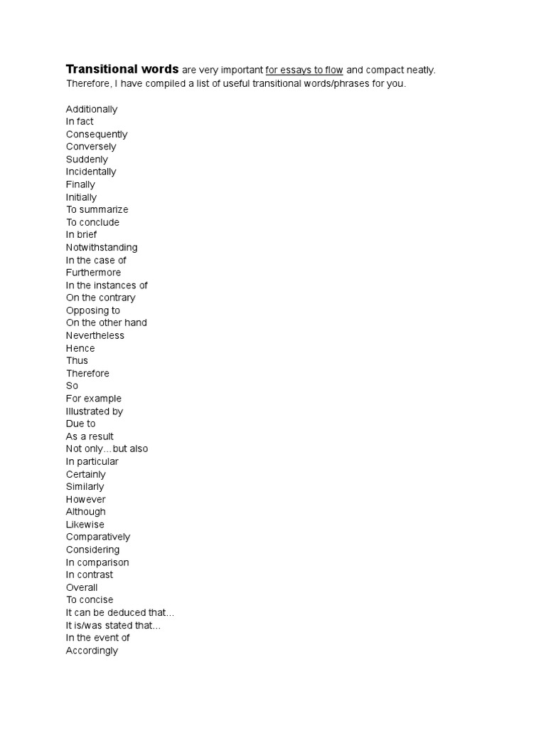 Transitional Words - Phrases PDF | PDF