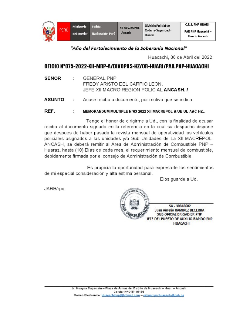 Oficio Acuse Recibo de Memo 003 | PDF